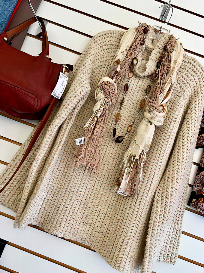 Neutral sweater nirvana&mdash;this cozy knit with artful scarf is the winter wardrobe hero you didn't know you needed until now.