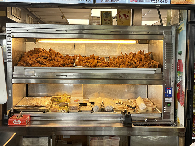 Chicken heaven revealed: trays of golden, perfectly fried pieces waiting for their forever homes in the stomachs of Maryland's luckiest diners.