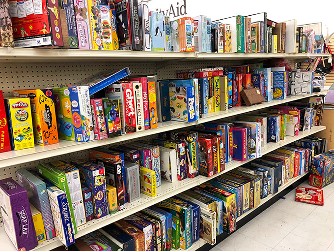 Board games with all pieces intact, puzzles still sealed&mdash;the toy section offers childhood joy without the toy store tantrums or price tags.