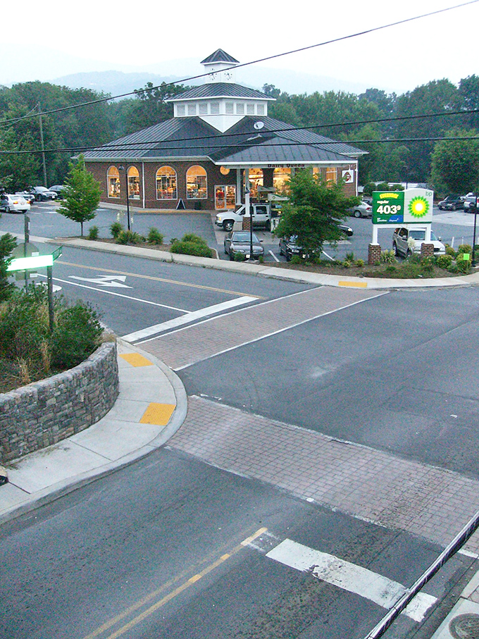 This isn't just a gas station&mdash;it's an architectural statement with its octagonal design and mountain backdrop. Filling up never looked so picturesque.