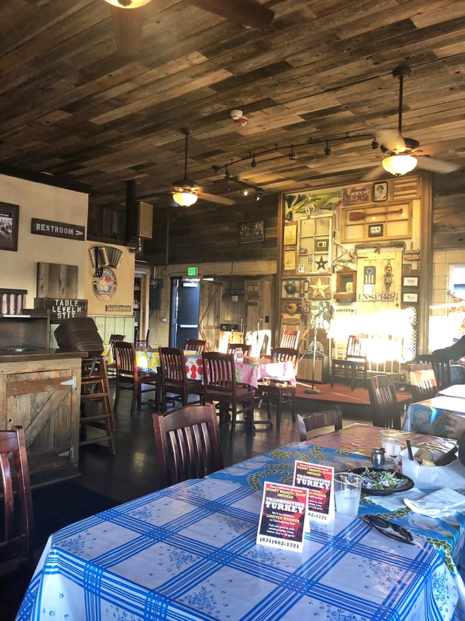 The dining room feels like your coolest friend's cabin, if that friend happened to be obsessed with barbecue and blues music.