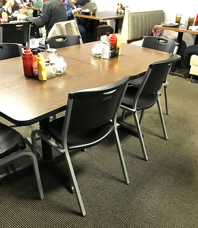 The classic diner table setup&mdash;condiments at the ready, coffee within reach, and endless possibilities on the menu just waiting to happen.