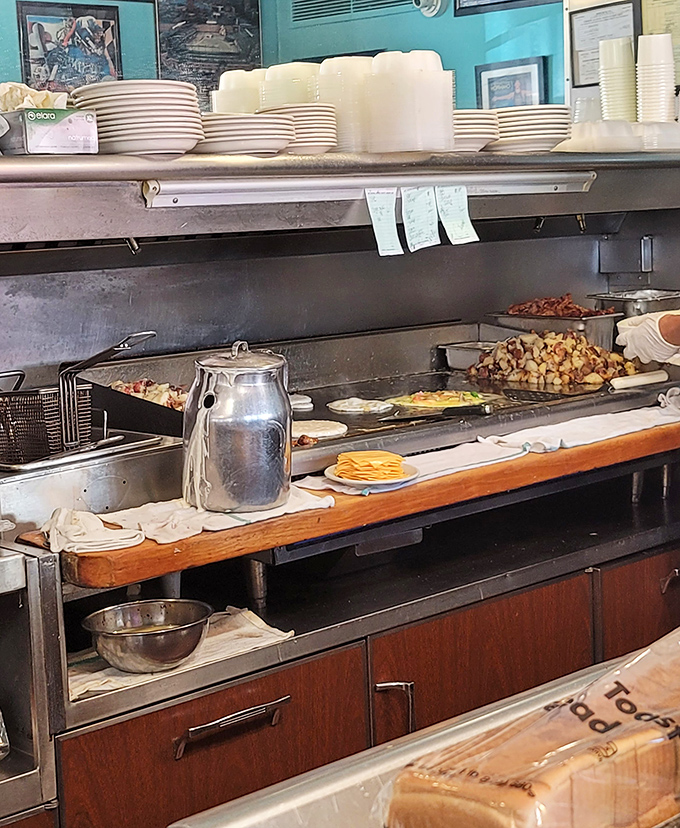 Behind the scenes where breakfast dreams come true&mdash;the grill station loaded with all the fixings for your morning masterpiece.