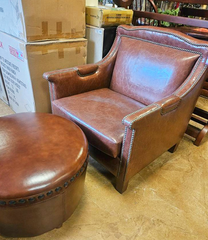 The perfect reading nook awaits with this buttery leather armchair and ottoman combo. Just add book and beverage for instant relaxation.