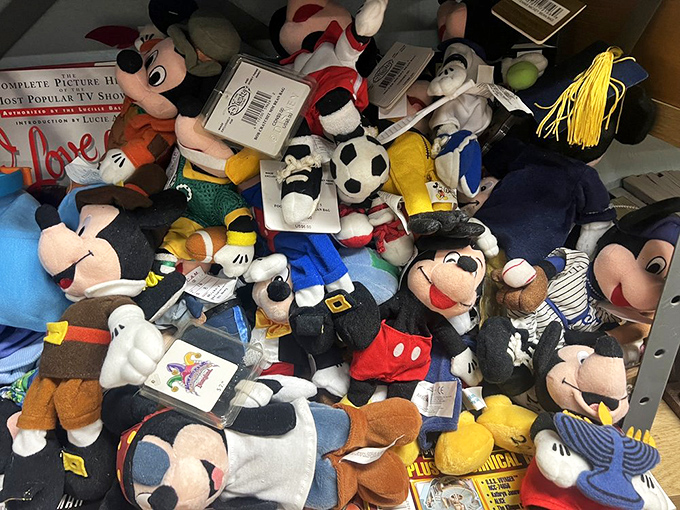 Mickey Mouse multiplication! This pile of Disney plush proves that the world's most famous mouse has more outfits than a fashion influencer.