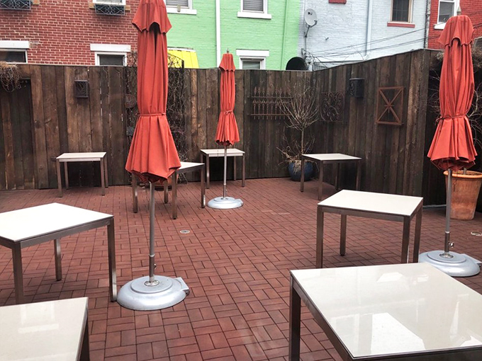 The outdoor patio waits patiently for warmer days, when Pittsburgh emerges from winter hibernation hungry for grilled perfection.