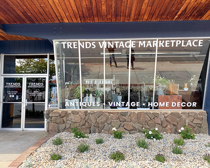 The freshly updated storefront proudly announces its vintage credentials. Those stone accents and drought-resistant landscaping blend California practicality with timeless style.