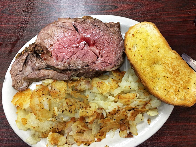Prime rib for breakfast? Absolutely. This plate proves Rodeo Diner isn't horsing around when it comes to hearty meals that blur the breakfast-dinner boundary.