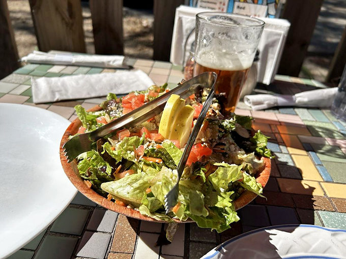A salad that doesn't apologize for being healthy. Those fresh ingredients are having such a good time, they forgot they weren't pizza.