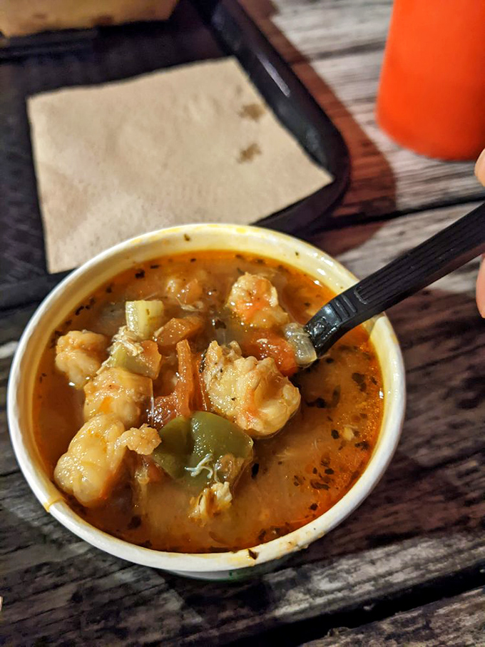 This seafood soup isn't messing around&mdash;chunks of shrimp swimming in a broth so flavorful you'll want to ask for its phone number. 