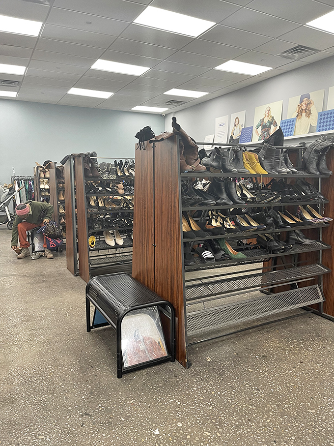 The shoe department: where Italian leather mingles with practical flats, all waiting for Cinderella moments at a fraction of retail.