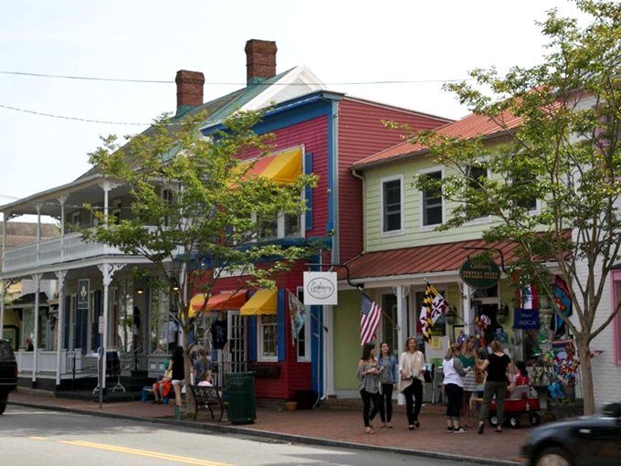 The rainbow-colored storefronts of St. Michaels' shopping district prove that sometimes the most charming malls don't have roofs, food courts, or teenagers hanging around.