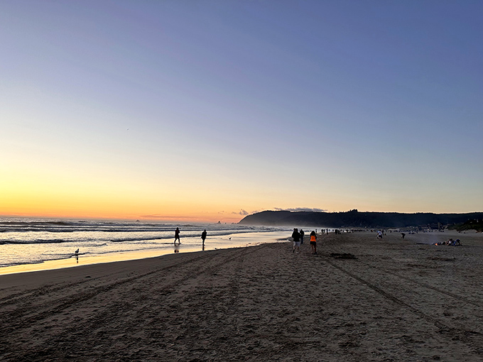 Magic hour at Short Sand – as the sun bids farewell, the beach transforms into a golden canvas of long shadows and endless possibility.