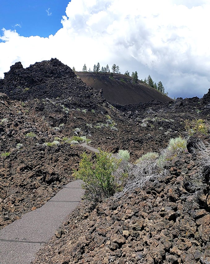 Volcanic landscapes dominate the Newberry National Volcanic Monument. This stark terrain, where lava flows created the underground tube system, offers a striking contrast to Central Oregon's forests.