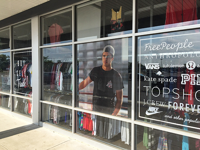 The storefront proudly displays its brand partnerships like badges of honor. Free People and Anthropologie at thrift prices? Yes, please!
