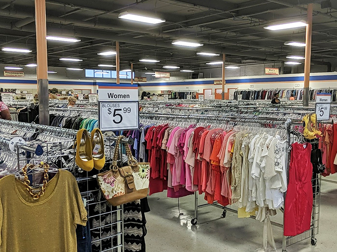 Color-coded clothing nirvana where $5.99 buys you entry into someone else's abandoned fashion experiments.