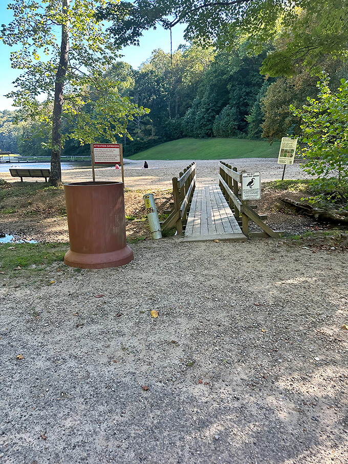 This wooden footbridge isn't just a path – it's an invitation to cross over into the peaceful world waiting on the other side.