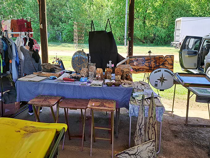 Eclectic doesn't begin to describe it. From handcrafted wooden items to vintage clothing, this stall embodies the "something for everyone" market spirit.