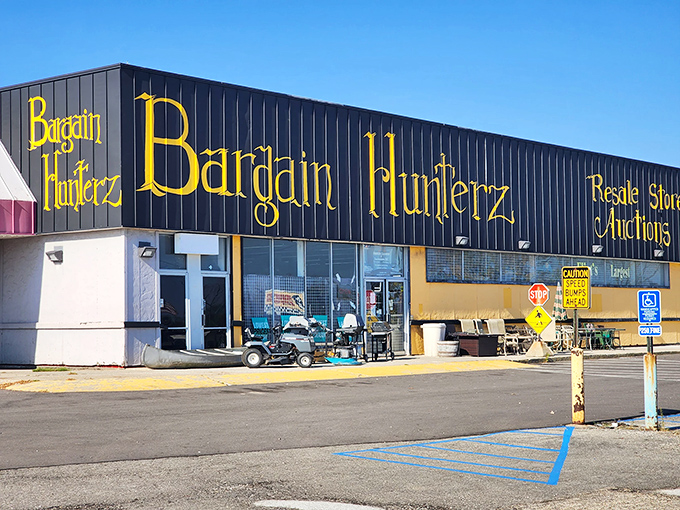 Bargain Hunterz's bold yellow-on-black signage stands out like a caution sign: Warning! Amazing deals ahead!