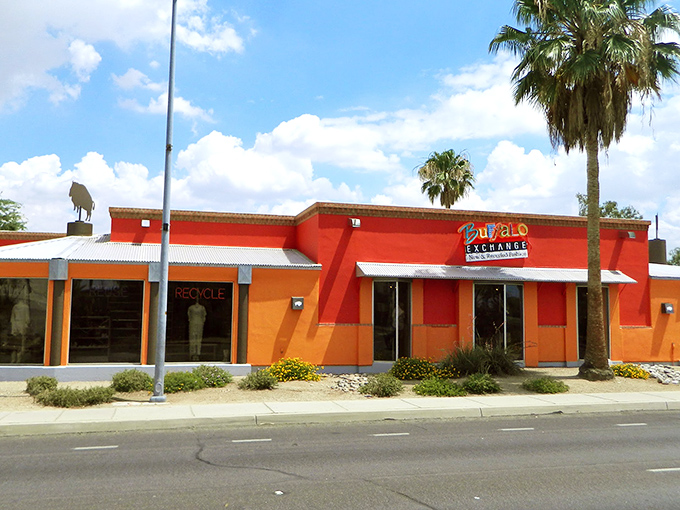 Buffalo Exchange's vibrant exterior pops against the Tucson sky&mdash;as colorful as the vintage finds inside.