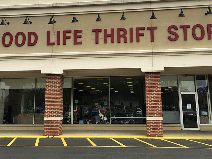 Good Life Thrift Store's straightforward storefront sets the stage for no-nonsense bargain hunting with a community-minded mission.