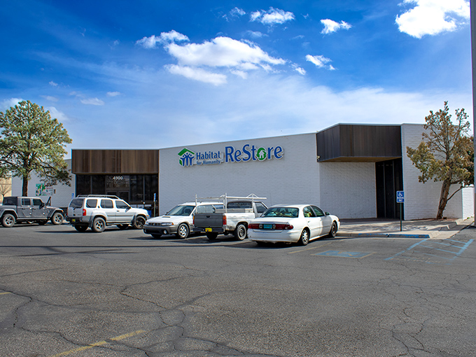 Habitat's sleek modern facade houses building dreams. That iconic logo reminds you that your purchase helps construct someone's future.