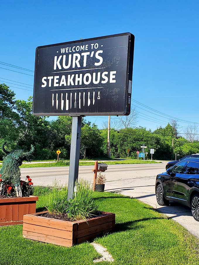 Kurt's sign gets straight to the point – life's too short for mediocre steaks or complicated restaurant names.