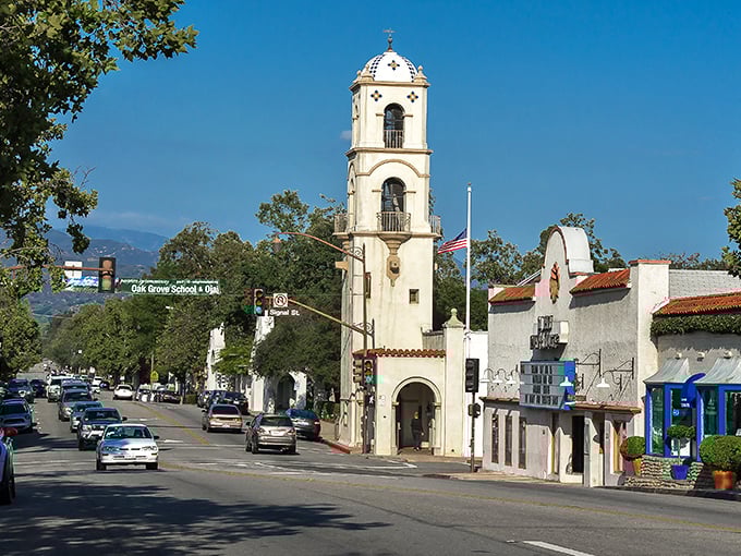 Ojai's small-town charm shines through its Spanish-style architecture and mountains that glow pink at sunset.