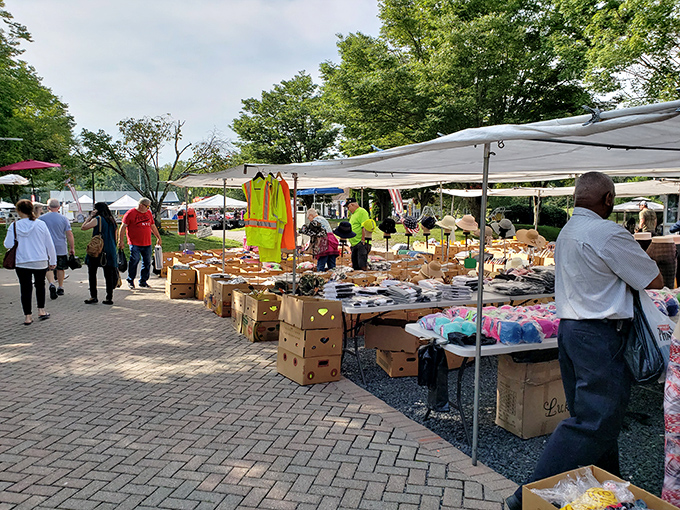 Pocono Bazaar's outdoor section creates a festive atmosphere where bargain hunting becomes a social event under Pennsylvania skies.