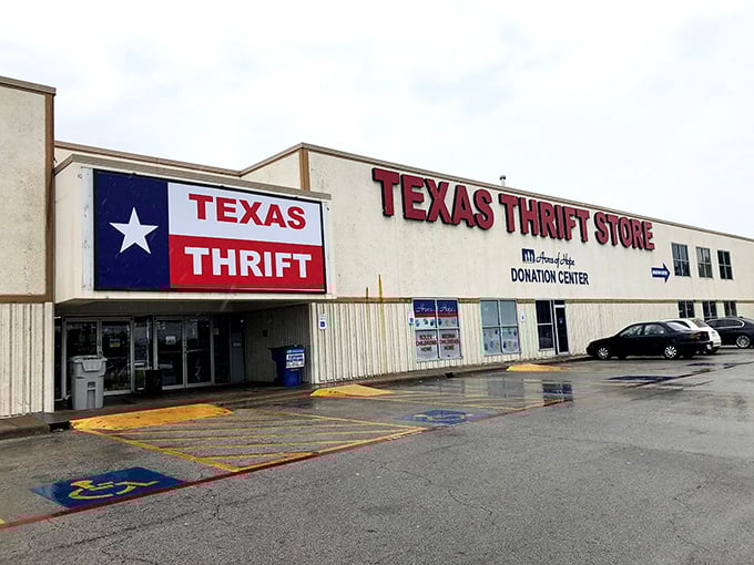 Texas pride flies high at this Arlington thrift destination. The Lone Star flag signals serious savings ahead.