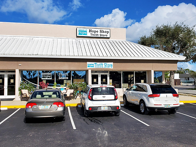 The HOPE Shop's coastal blue walls reflect Stuart's seaside charm, even in secondhand shopping.
