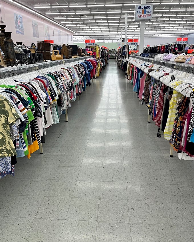Village Discount Outlet's clothing section stretches to the horizon &ndash; bring snacks for this shopping marathon.