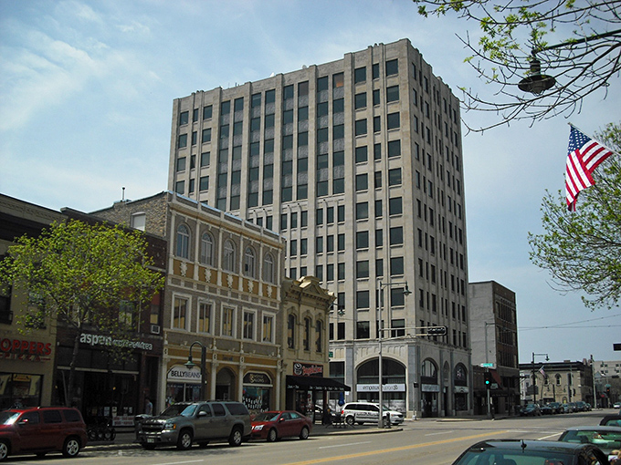 Appleton's downtown skyline stretches upward like a small city with big dreams and enough parking for everyone.