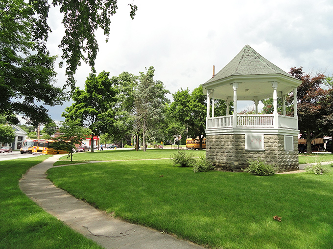 Athol's yellow storefront buildings add cheerful color to the streetscape. Like sunshine captured in architecture, they brighten even cloudy New England days.