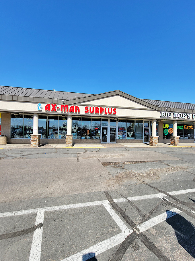 The straightforward storefront of Ax-Man Surplus gives no hint of the bizarre treasures and unexpected finds within.