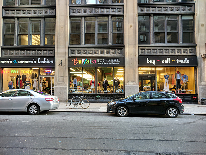 The three-word promise of Buffalo Exchange: buy, sell, trade. The unspoken fourth word? Discover!