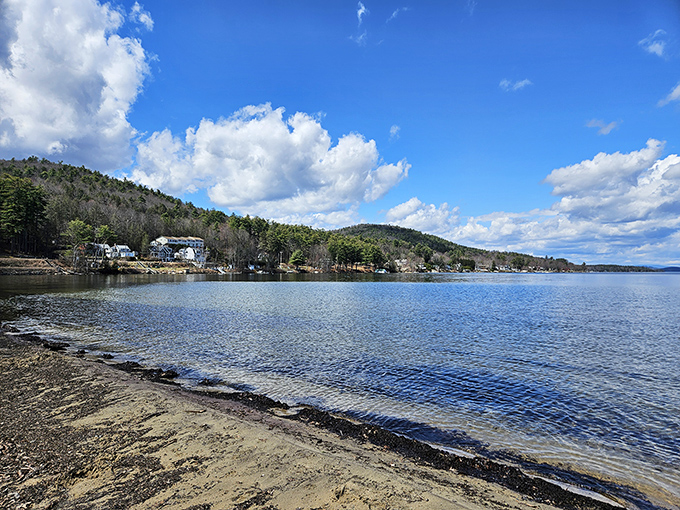 The serene waters near Gilford reflect both mountain beauty and sensible living costs for those on fixed incomes.