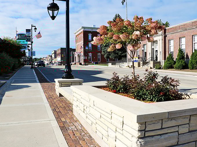 The warm brick tones of Maquoketa's downtown create a welcoming atmosphere for those seeking affordable small-town living.