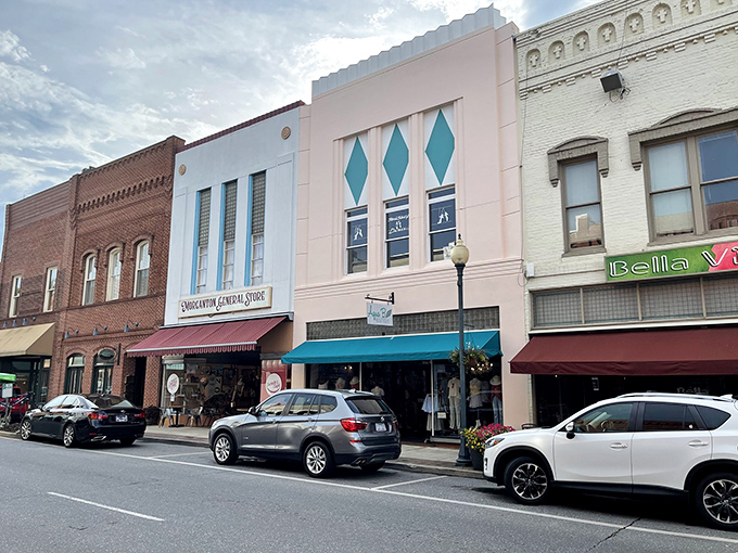 The water tower in the distance marks Morganton's skyline—a small-town landmark that says "you're home" to locals.