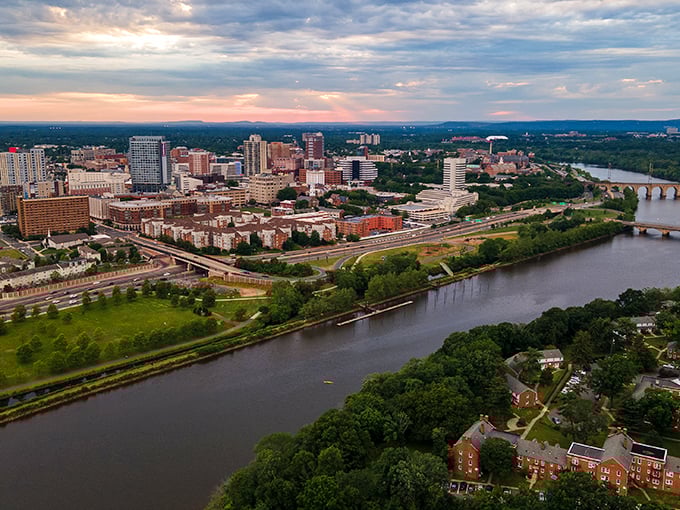 Downtown's mix of historic and modern architecture - a college town with grown-up sensibilities.