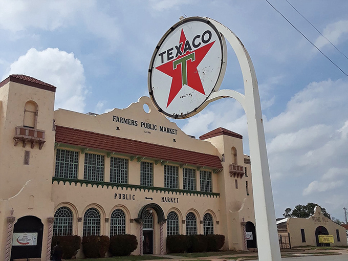 That vintage Texaco sign stands guard over history - this market has seen generations of Oklahomans come and go.