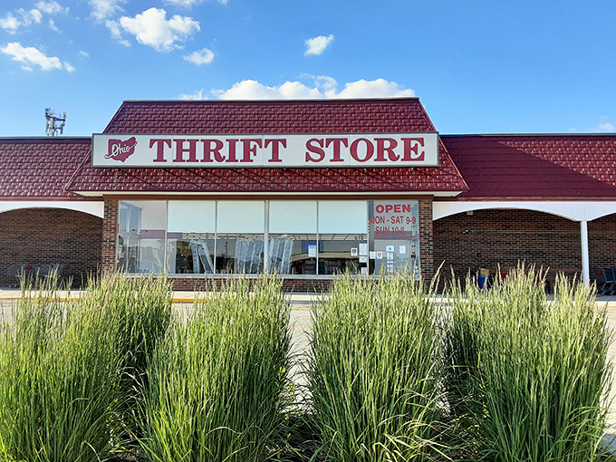 Golden prairie grasses frame this thrifting institution, where locals have been uncovering budget-friendly treasures for years.