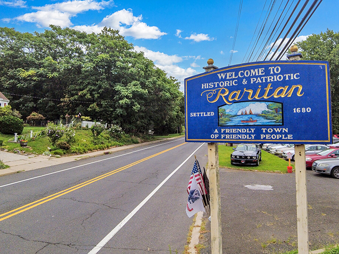 Historic Raritan's welcome sign promises friendly people and, though unwritten, excellent healthcare access nearby.