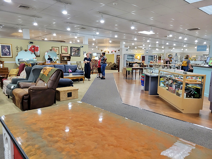 "Inside reveals the true scale of the operation. Re-Uzit's carefully arranged furniture section could furnish a small village."