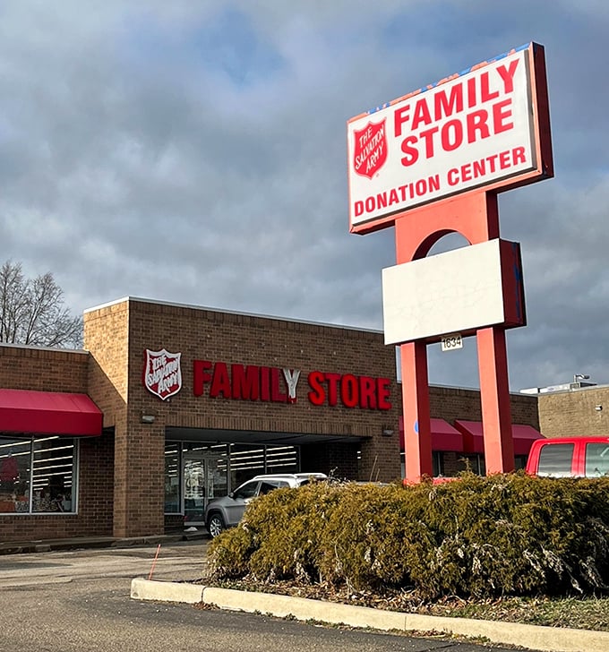 That classic Salvation Army sign has guided generations of bargain hunters to treasures and tax deductions alike!