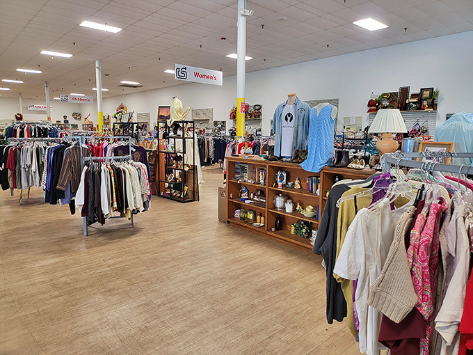 Department store organization meets thrift store prices! These clearly marked sections make bargain hunting as easy as pie.