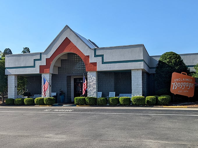 Where lost luggage finds new purpose! Unclaimed Baggage's welcoming entrance invites you into a world of travel mysteries.