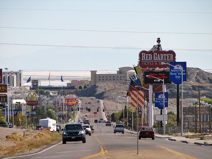 The vibrant signs of West Wendover's casinos bring a touch of excitement to this otherwise quiet and affordable border town.