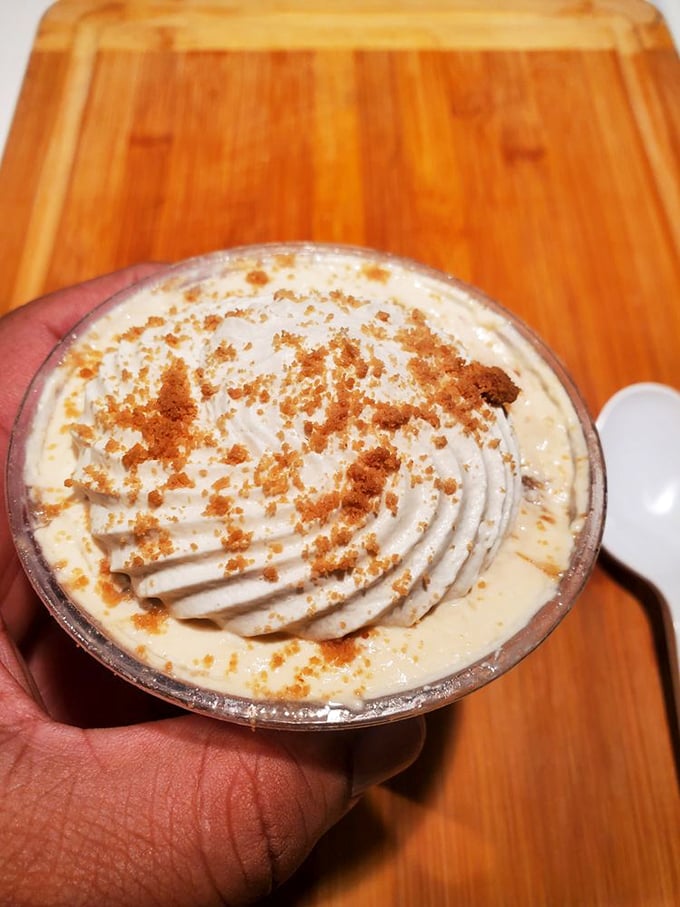 Banana pudding topped with cookie crumbles—childhood nostalgia in a cup, but sophisticated enough that you don't need to share with actual children.