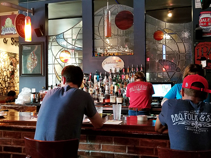 The bar's stained glass backdrop elevates your average drink order into something approaching a religious experience. Hallelujah!